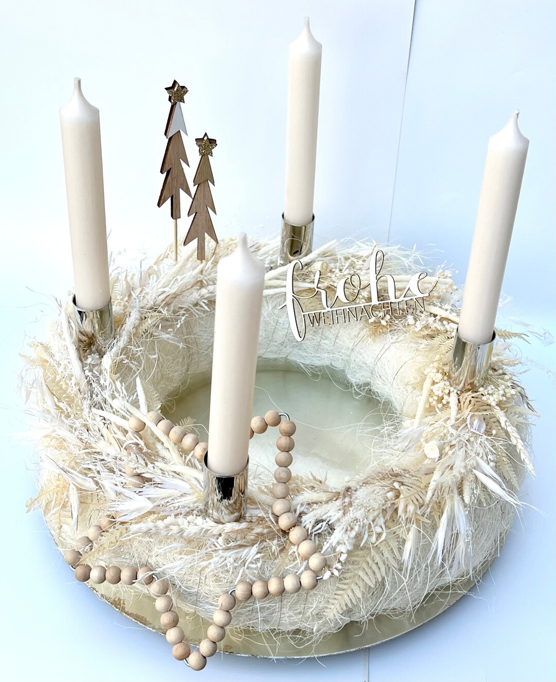 White Christmas, Advent Wreath Made of Bleached Dried Flowers/trendy ...