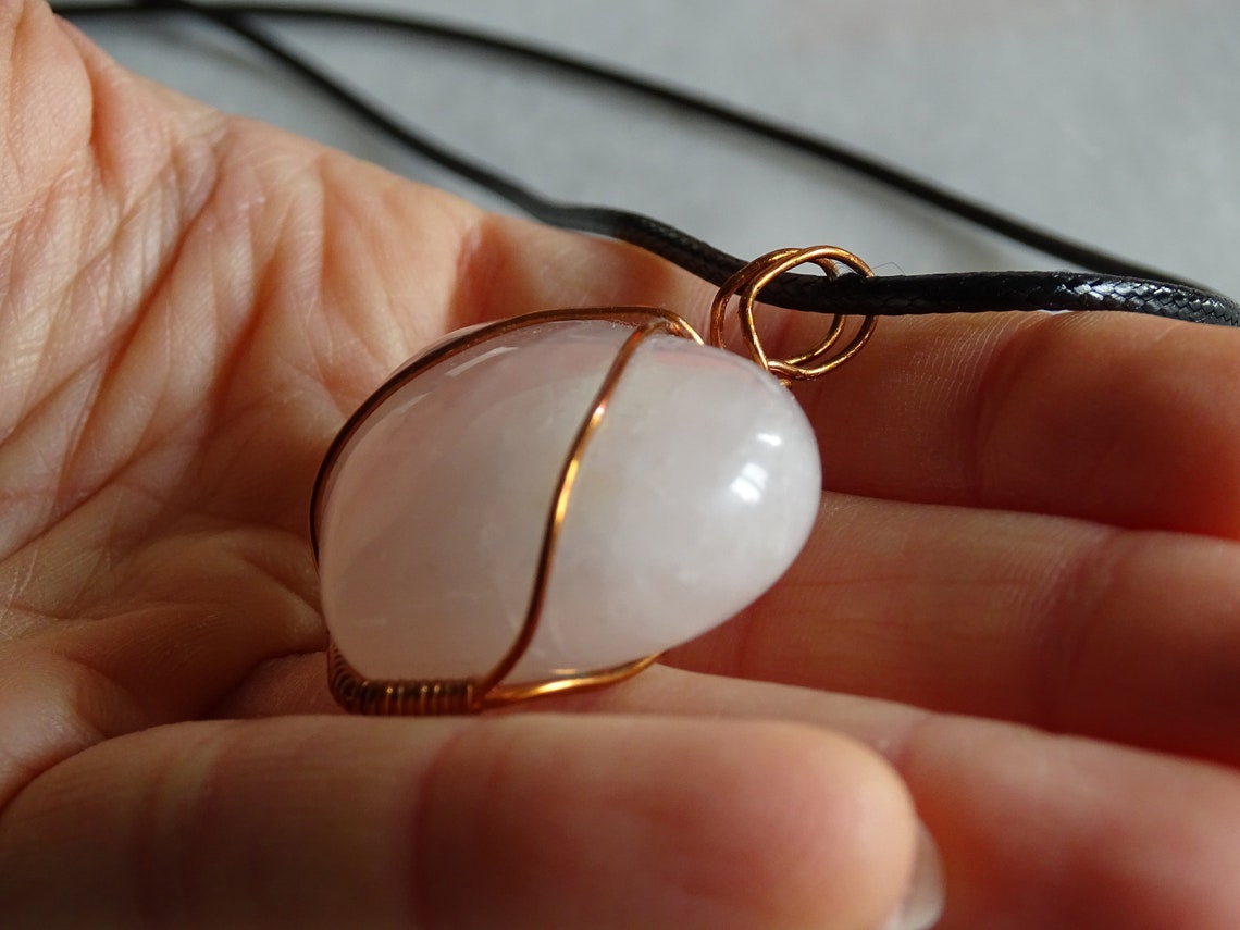 Rose Quartz Wire Wrapped Healing Crystal Heart Pendant, Copper Wire ...