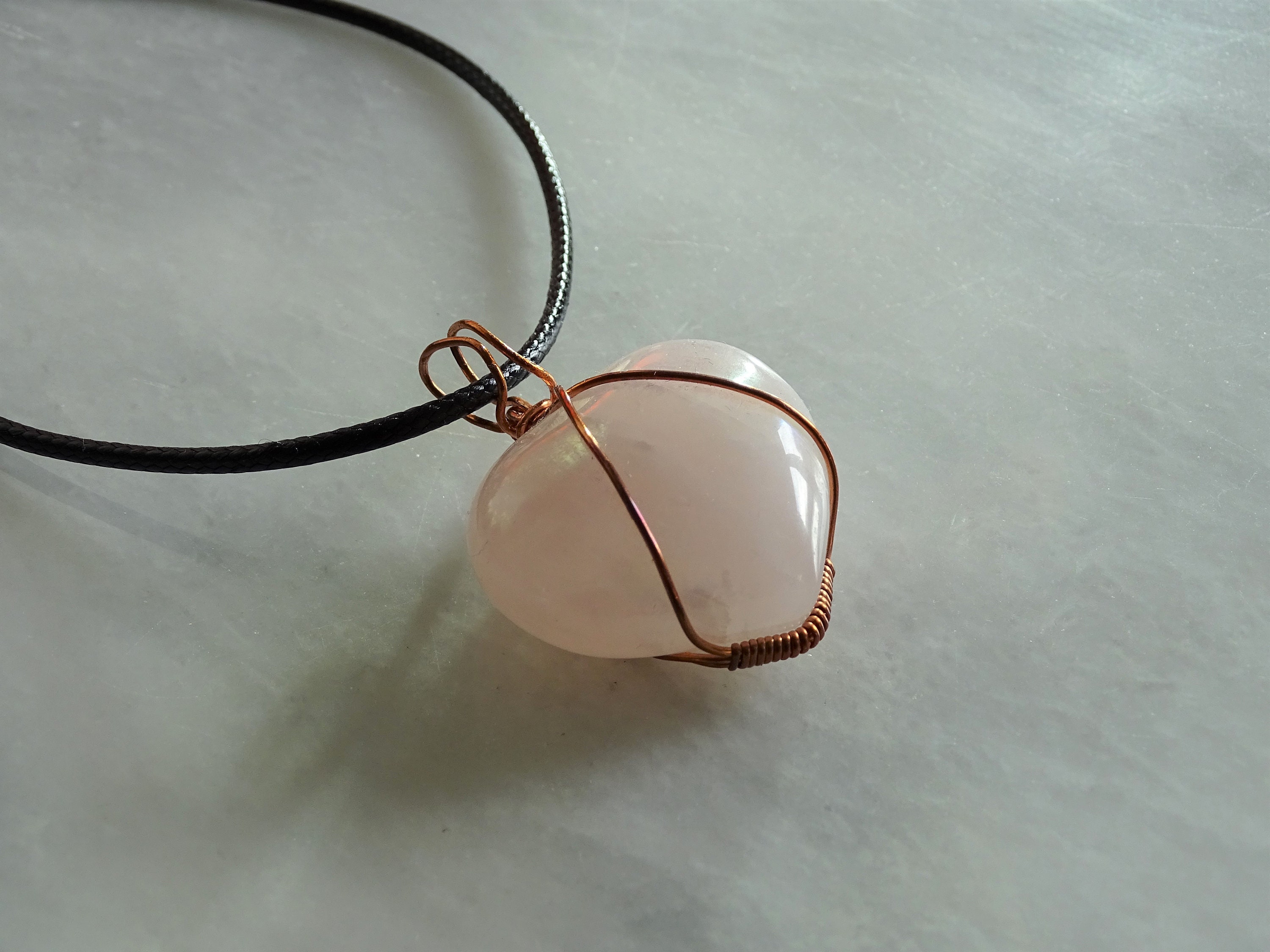 Rose Quartz Wire Wrapped Healing Crystal Heart Pendant, Copper Wire ...