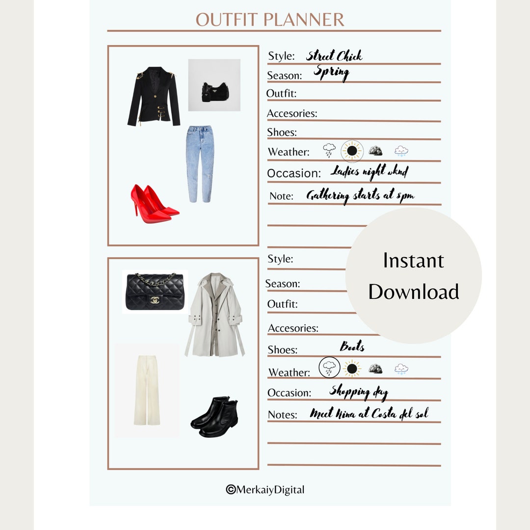 OUTFIT PLANNER/ Wardrobe Planner | Digital and Printable Templates ...