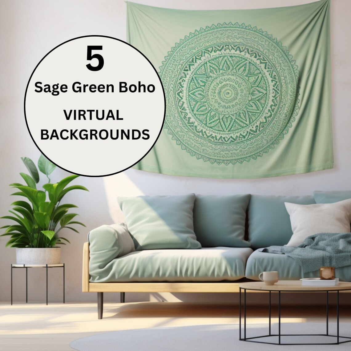Sage Green Boho Virtual Background Zoom Virtual Background - Etsy
