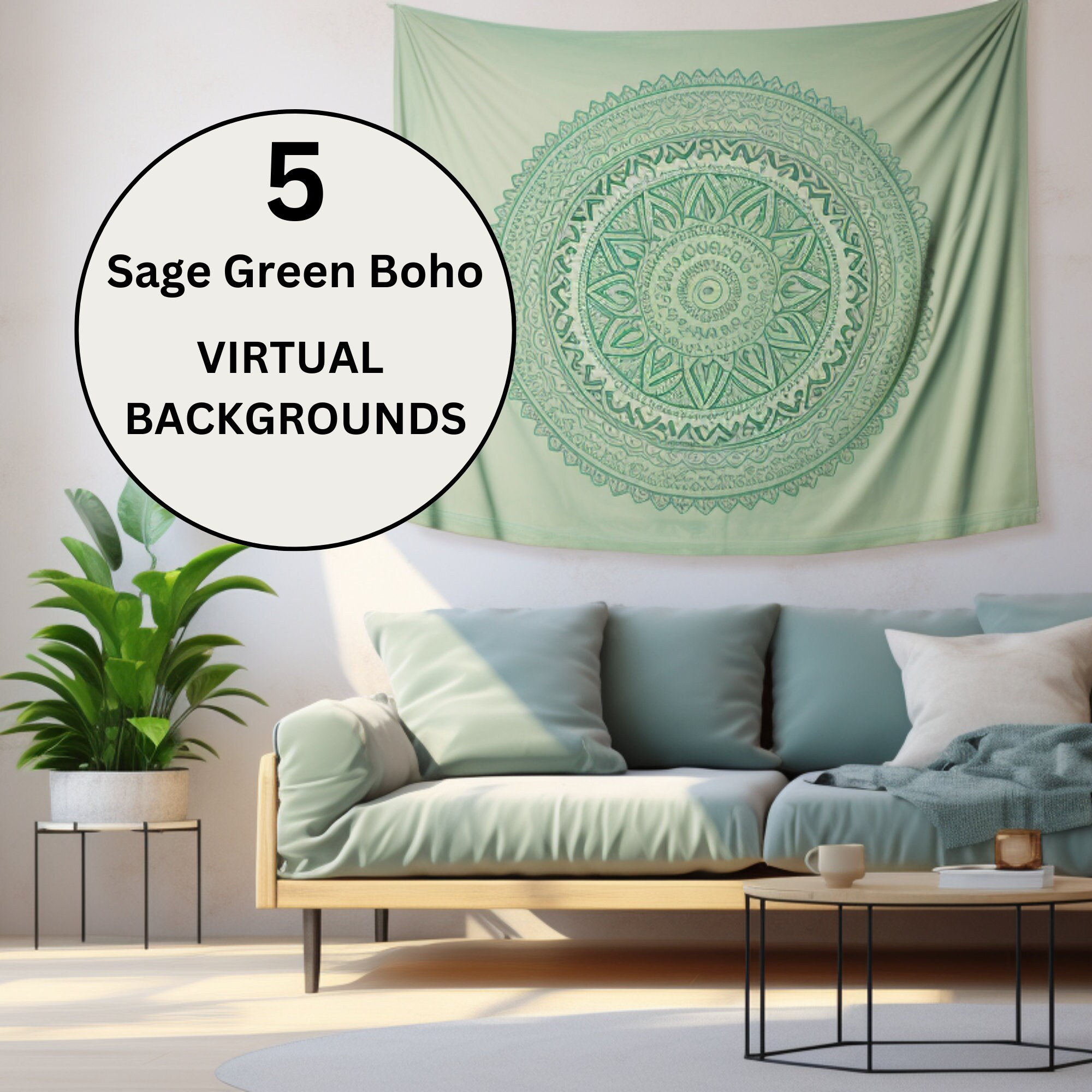 Sage Green Boho Virtual Background Zoom Virtual Background - Etsy