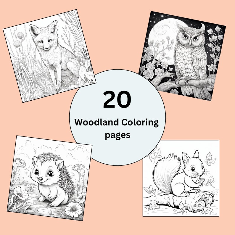 Woodland Coloring Pages for Kids Cute Coloring Woodland - Etsy