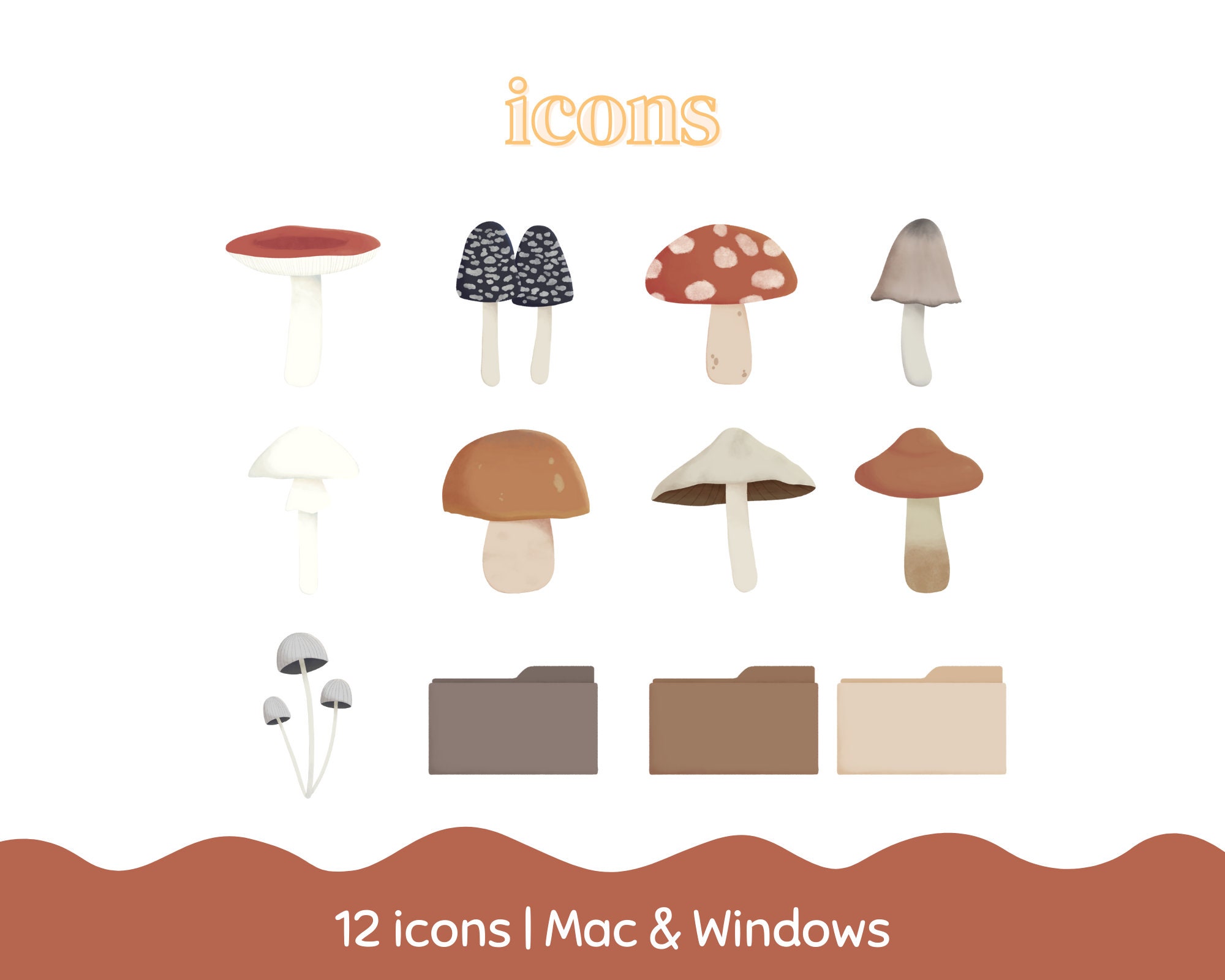 Mushroom Cottagecore Desktop Icon Pack: Folder Icons & Wallpaper ...