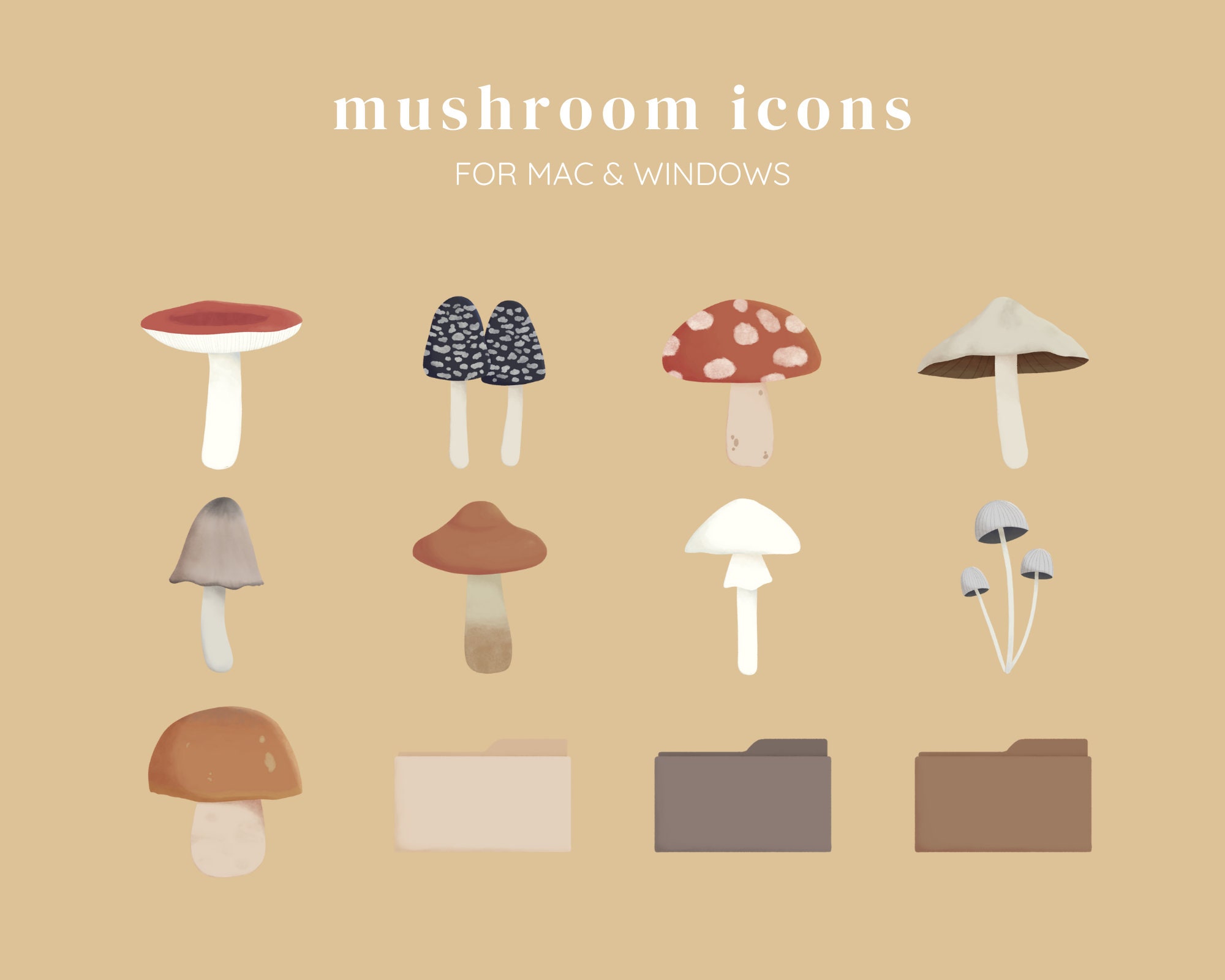 Mushroom Folder Icon Pack | Windows Icon | Cute Desktop Organizer ...