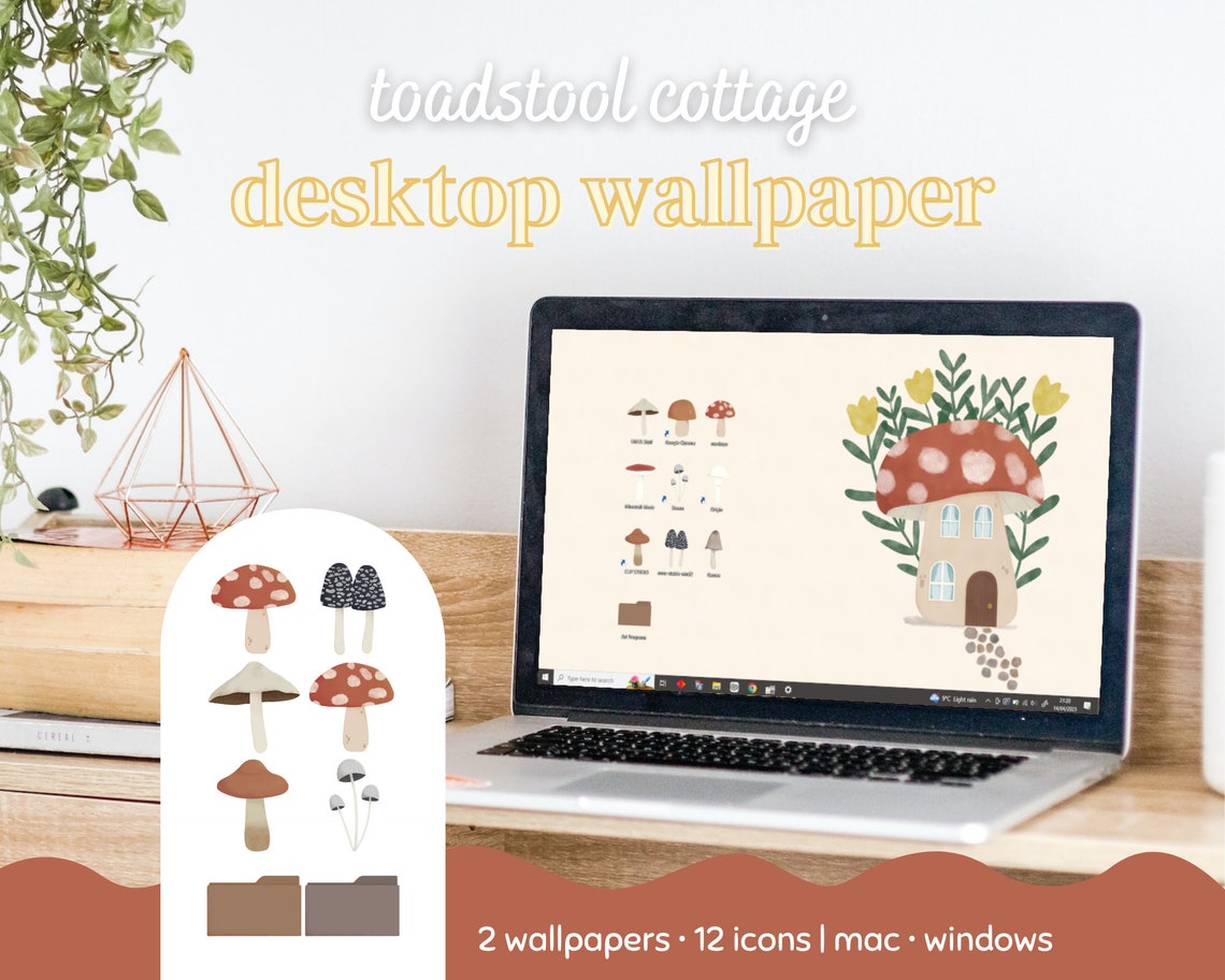 Mushroom Cottagecore Desktop Icon Pack: Folder Icons & Wallpaper ...