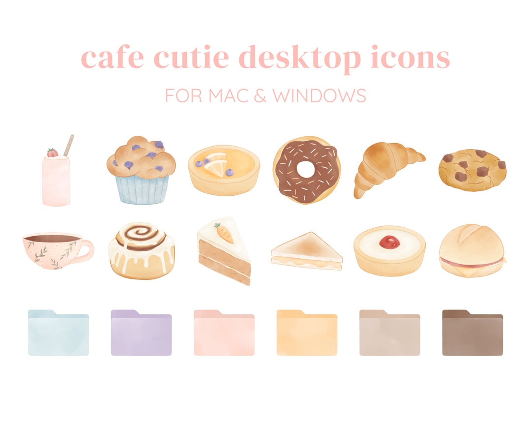 Cafe Cutie Icon Pack for Mac and Windows | Aesthetic Icons | Mac Folder ...