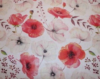 Poppy Fabric Poppies Floral Fabric Dark Navy by Charlottewinter Red ...