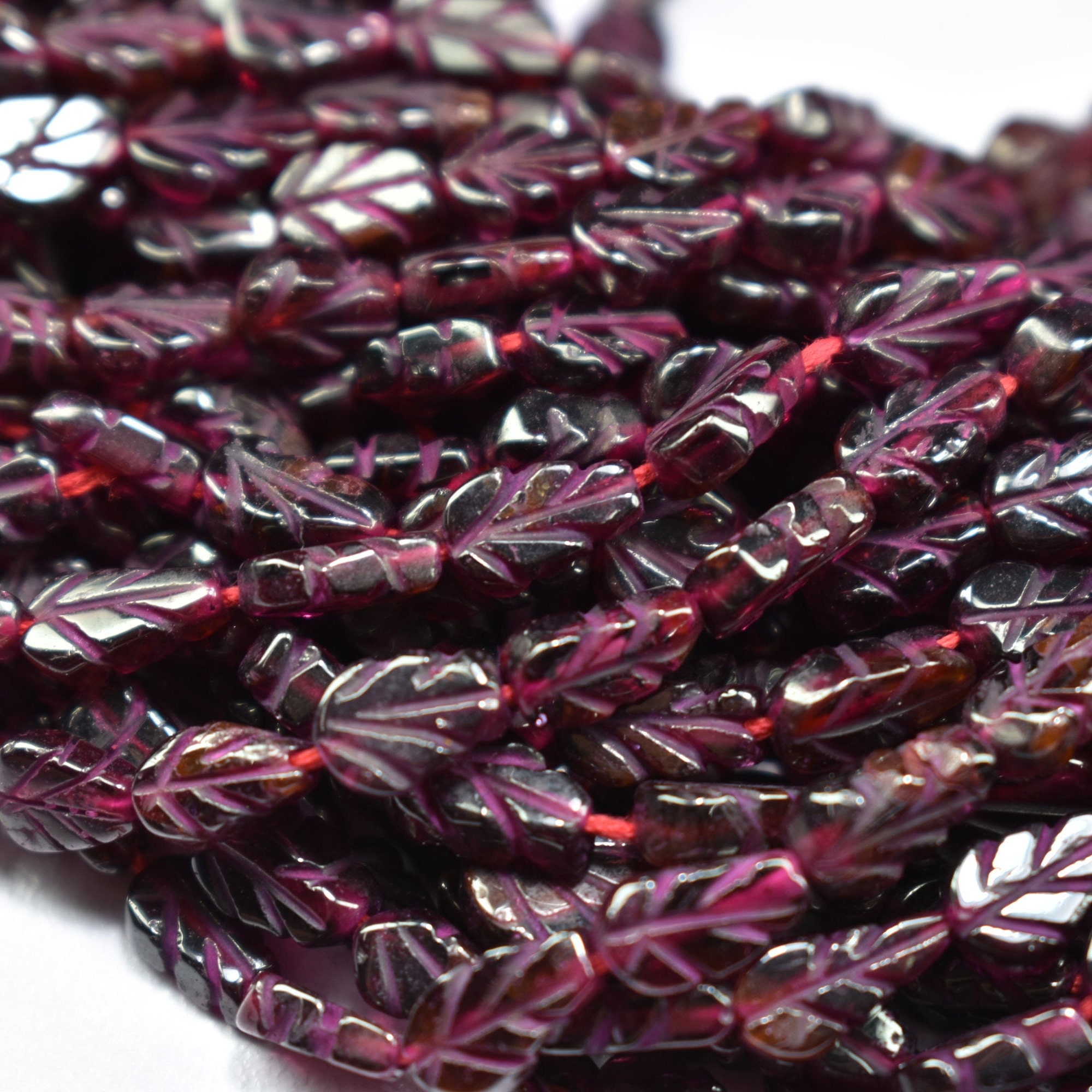 SPECIAL OFFER! Garnet Carved Smooth Pear Beads, Garnet Carving Leaf ...