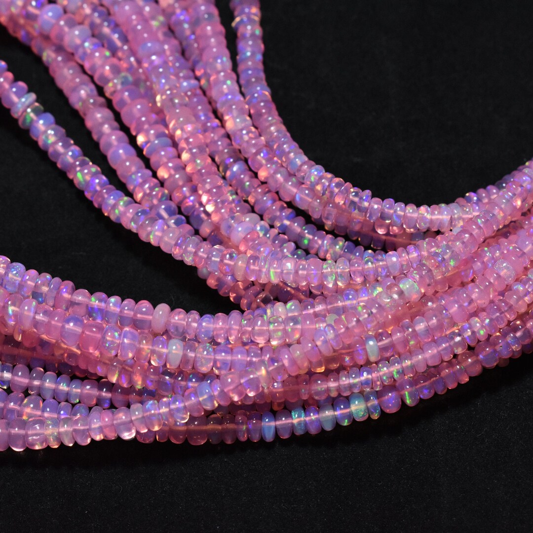 AAA Pink Ethiopian Opal Smooth Rondelle Beads, 2.5-4.5mm Pink Opal ...