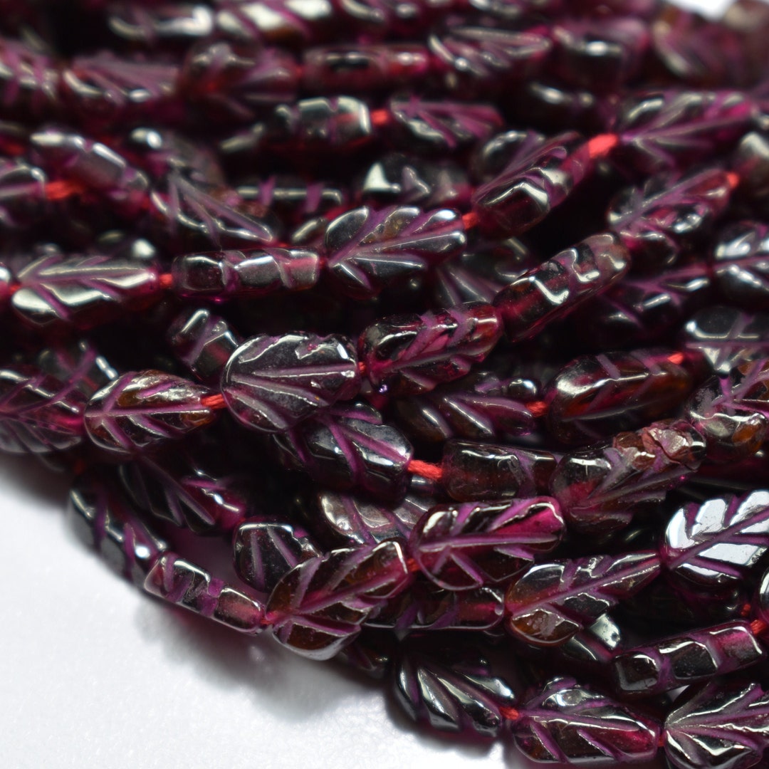 SPECIAL OFFER! Garnet Carved Smooth Pear Beads, Garnet Carving Leaf ...