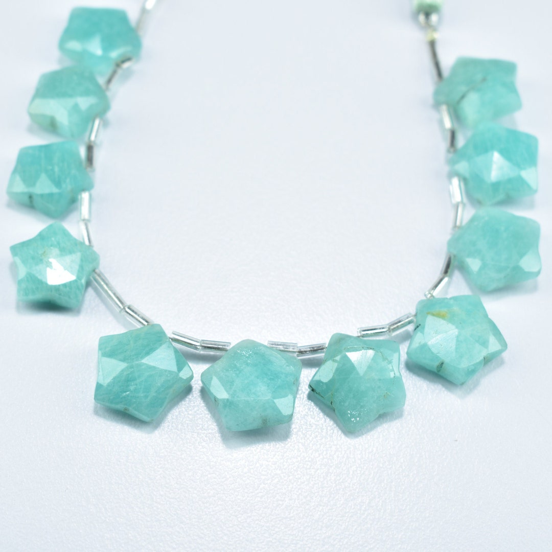 11 Pieces Amazonite Faceted Star Beads, Natural Amazonite Carved Star ...