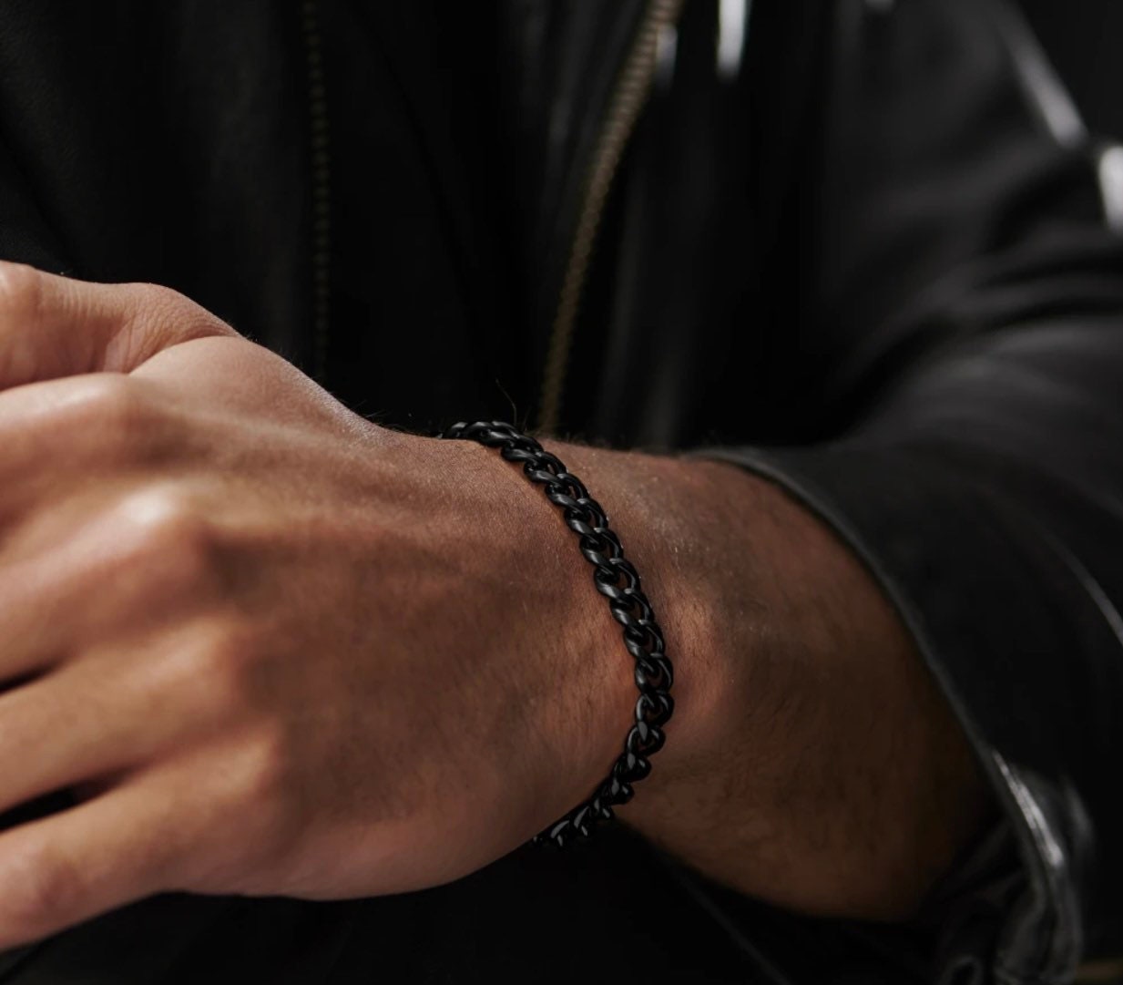 Men‘s Bracelet Black Stainless Chain Link Bracelet 9mm Thickness ...