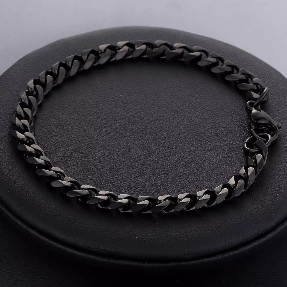 Men‘s Bracelet Black Stainless Chain Link Bracelet 9mm Thickness ...