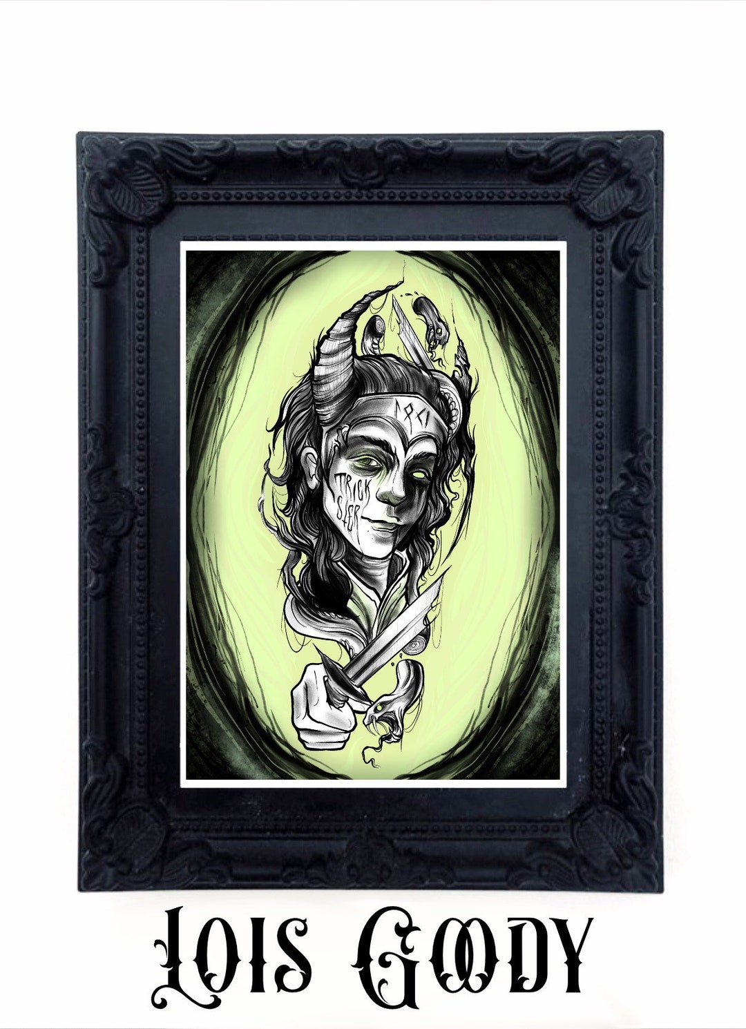Loki God of Mischief Art Print, Pastel Goth, Tattoo Inspired, Horror ...