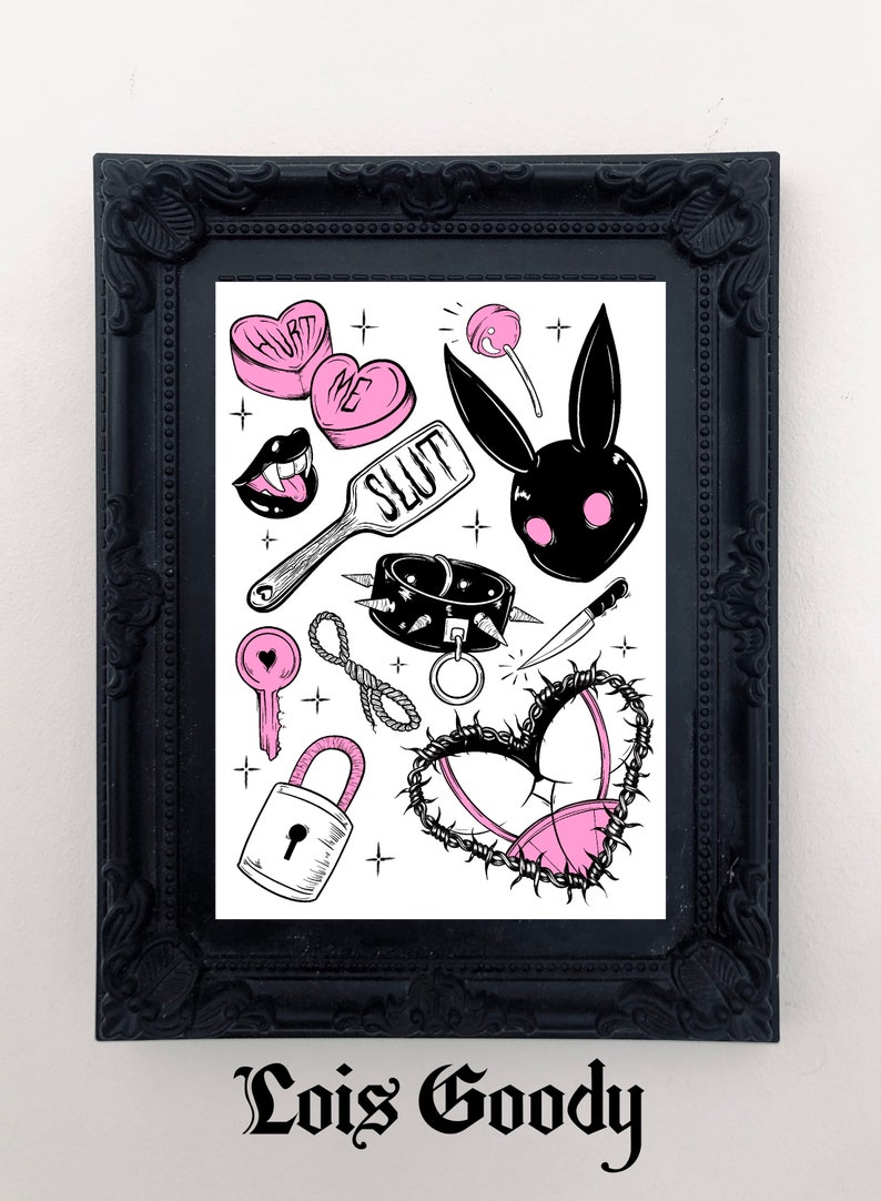 Bondage Tattoo Flash Art Print Pastel Goth Pin Up Creepy Etsy