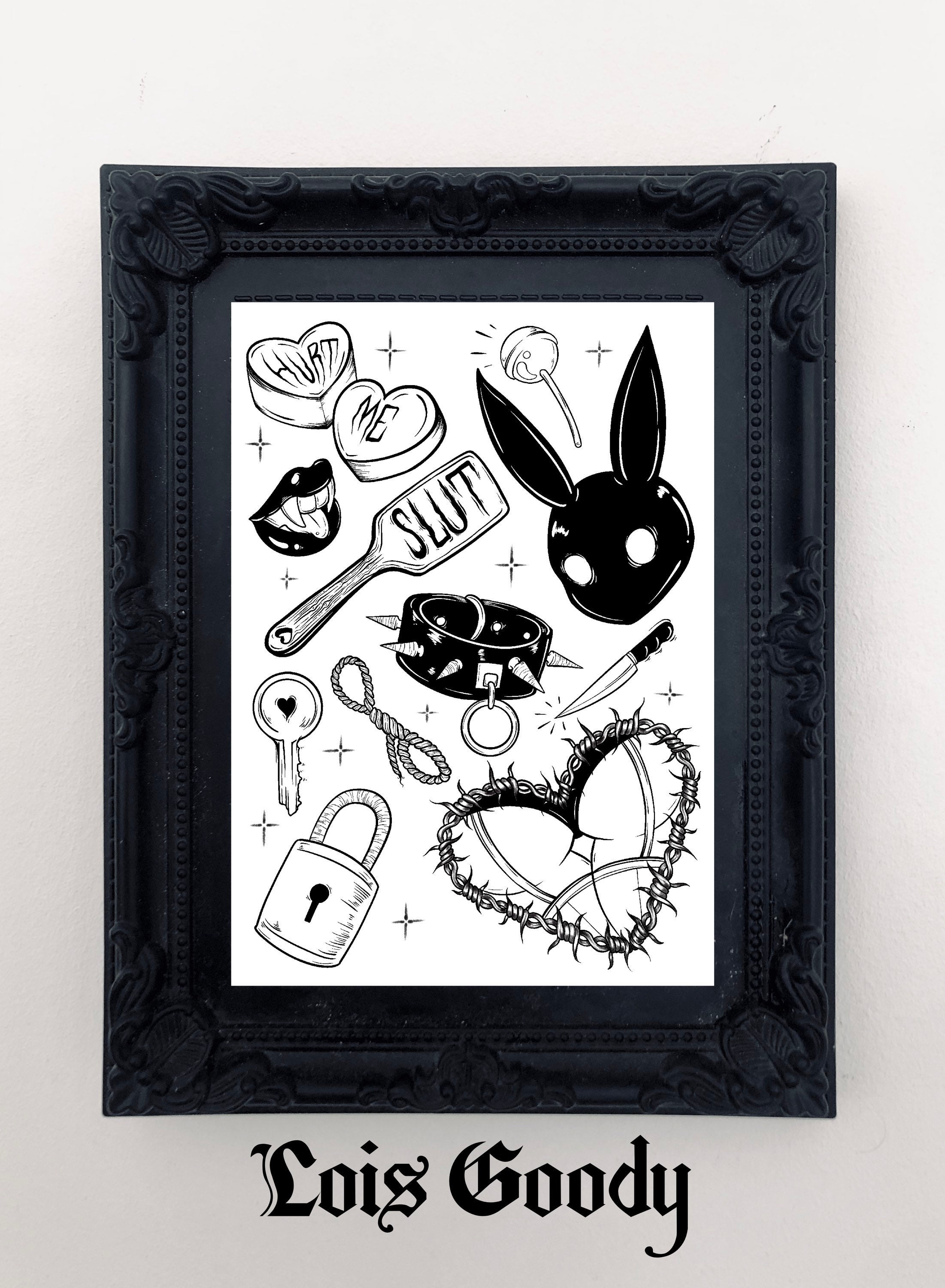 Bondage Tattoo Flash Art Print Pastel Goth Pin Up Creepy Cute — Lois Goody