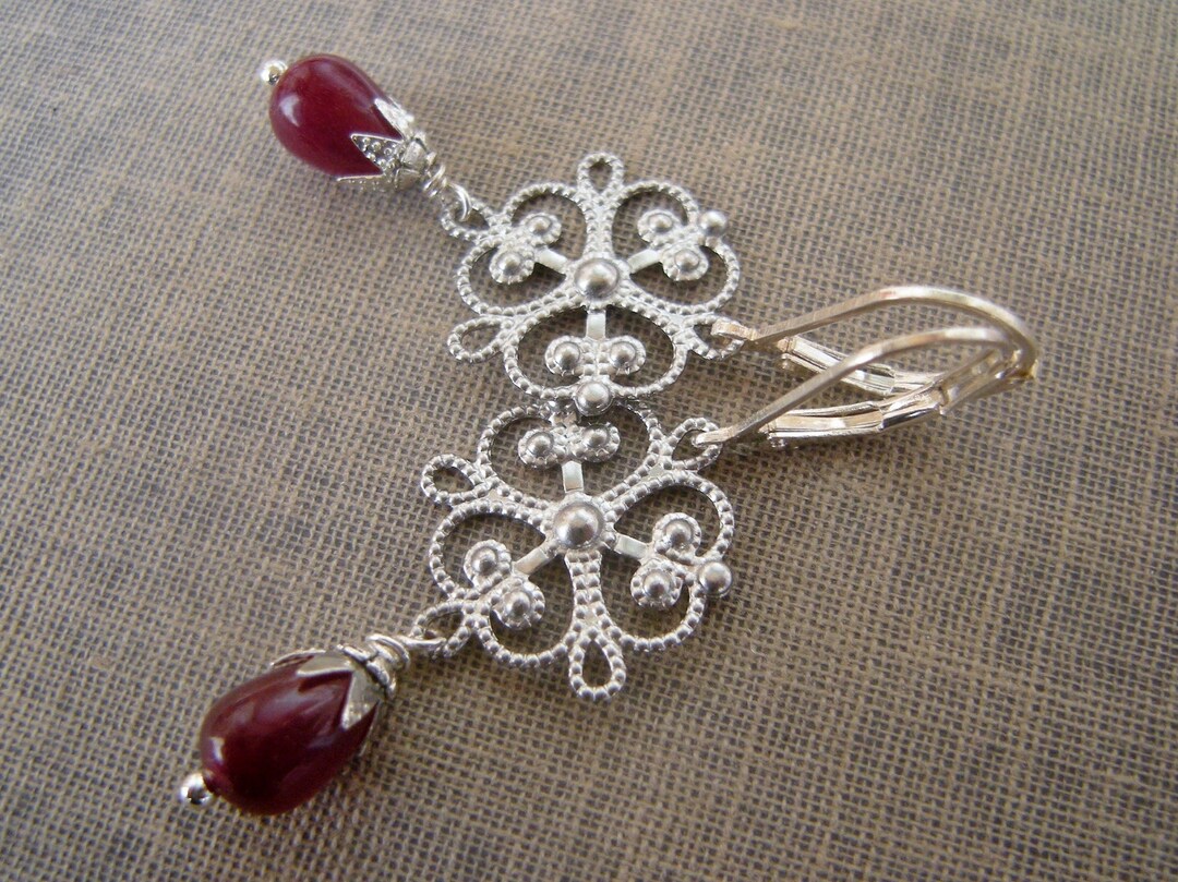 Ohrringe Emily Ornamente Dunkel-rot Mit Silber - Etsy