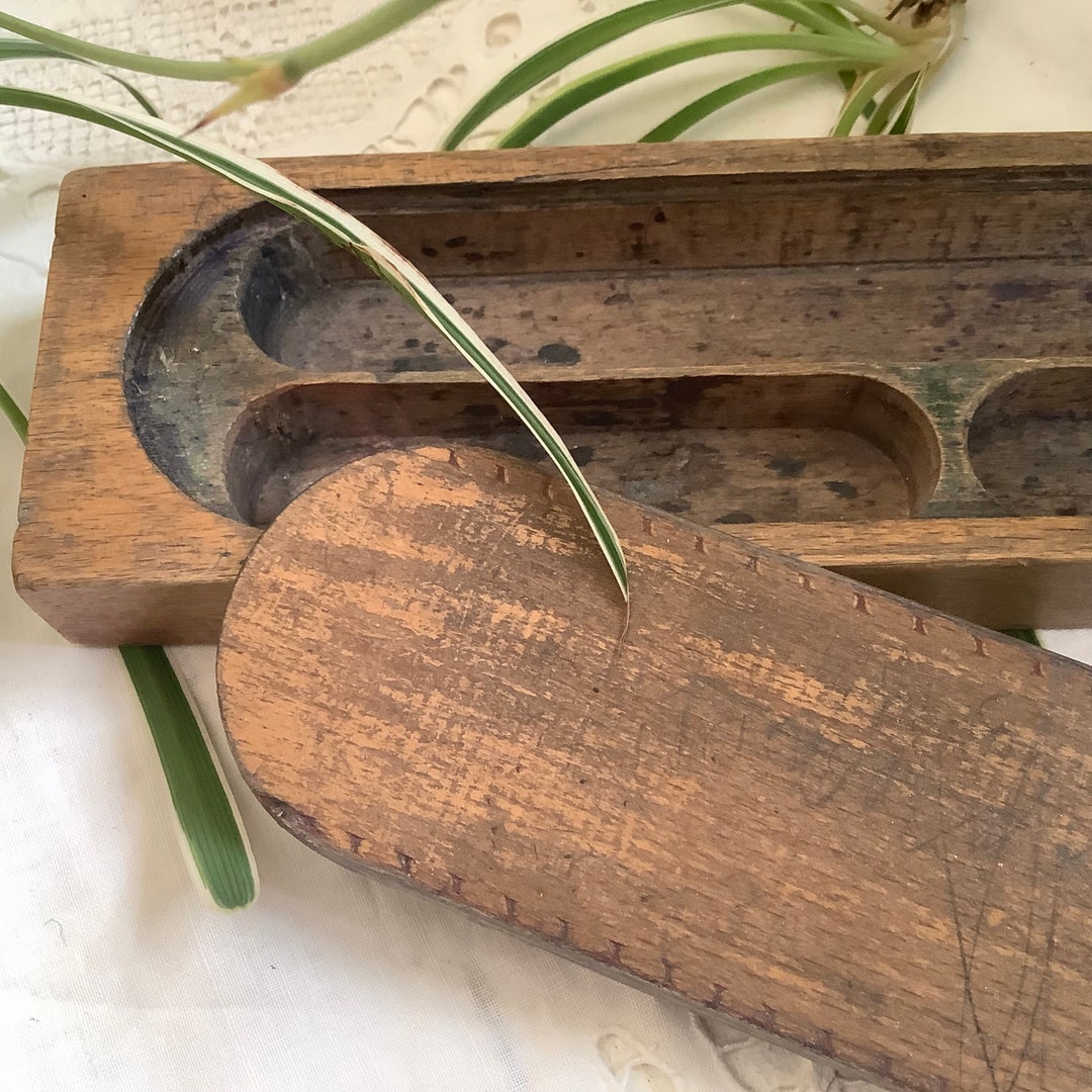 VINTAGE Magical Pencil Box Wooden Pencil Case Brocante Shabby Desk ...