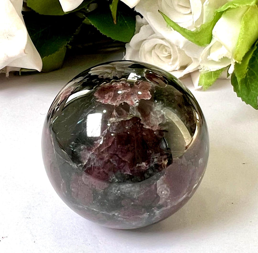 50MM Arfvedsonite Stone With Garnet Stone Manifestation Sphere Ball Orb ...