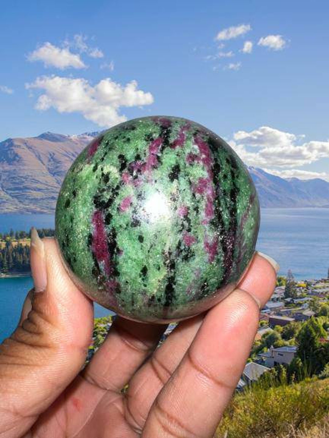 African Ruby Zoisite Stone ,anyolite Stone, Sphere Ball Orb,enhances the Connection Between Your ...