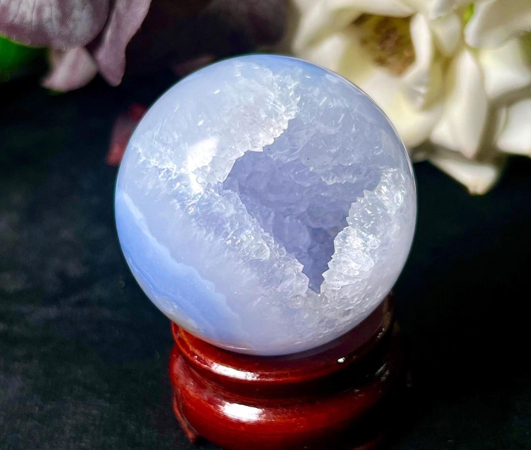 Blue Lace Agate Geode Crystal Stone Sphere Ball Orb With Druzy 186 ...