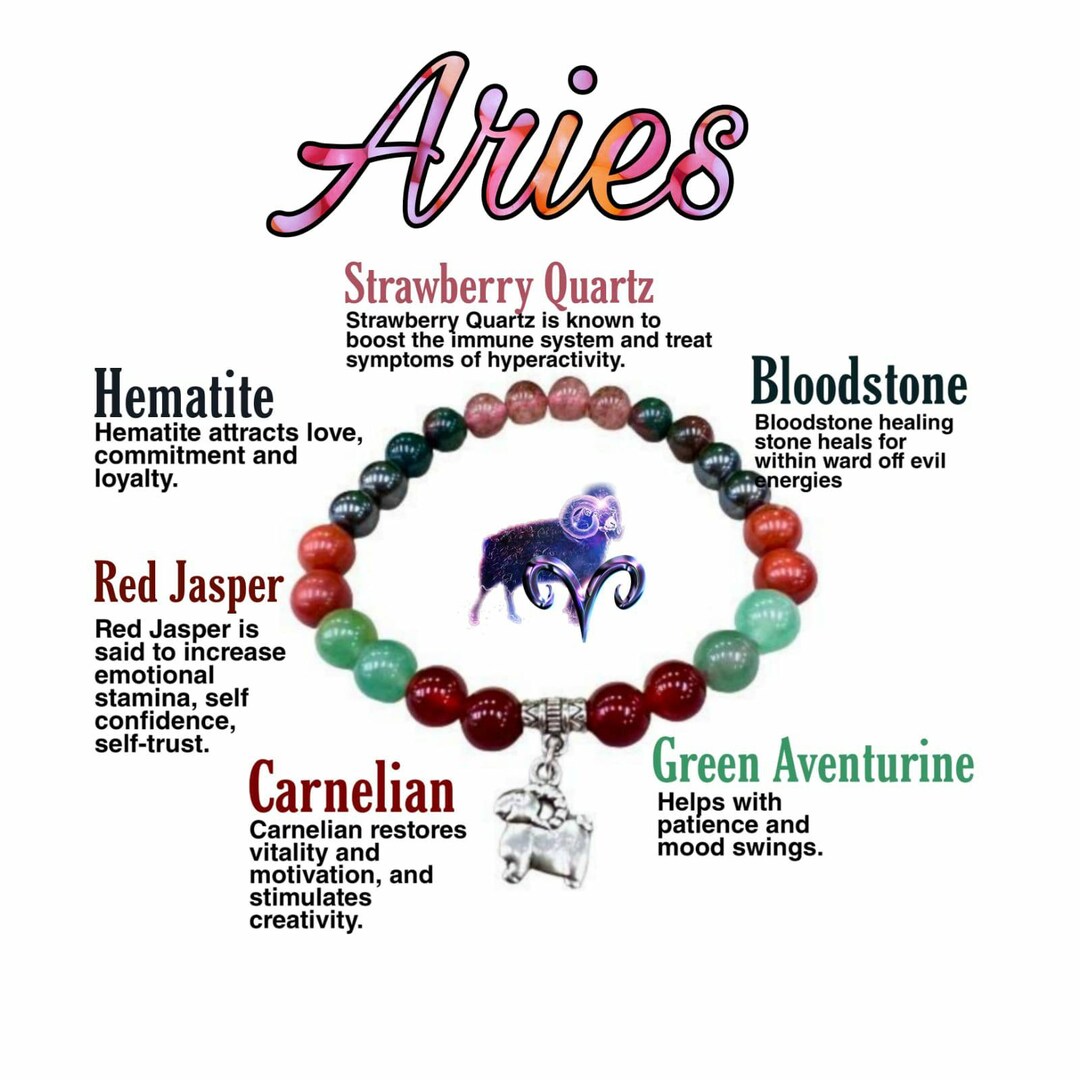 Crystal Stone Bracelet for Aries Zodiac Sign Strawberry Quartz ...