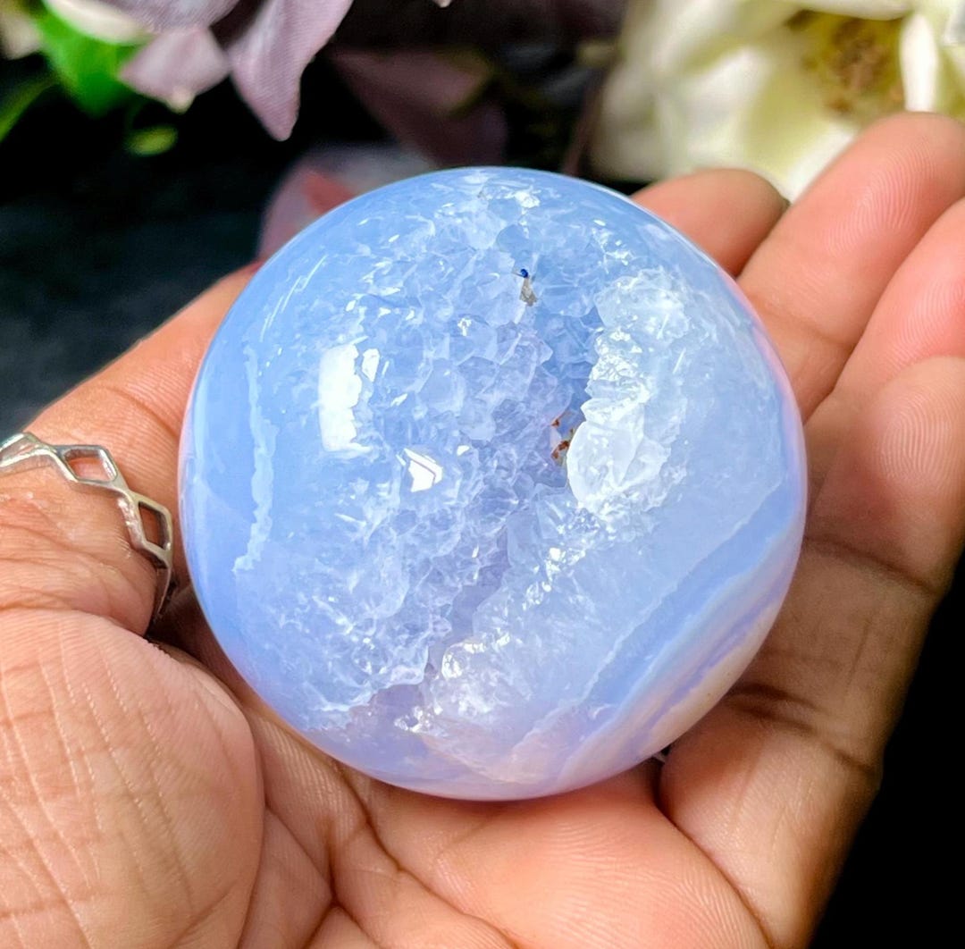 Blue Lace Agate Geode Crystal Stone Sphere Ball Orb With Druzy 170 ...