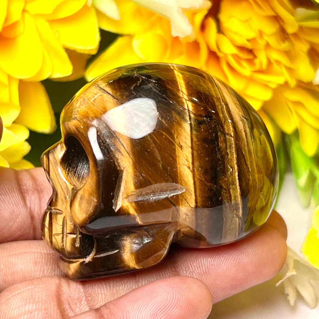 Tiger Eye Natural Healing Stone Skull for Release Fear and Anxiety 94 ...
