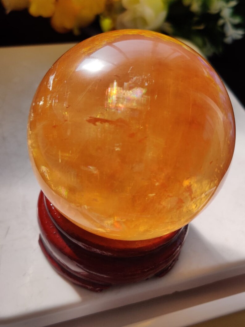 Beautiful Yellow Calcite Stone Sphere With Rainbow Throat - Etsy