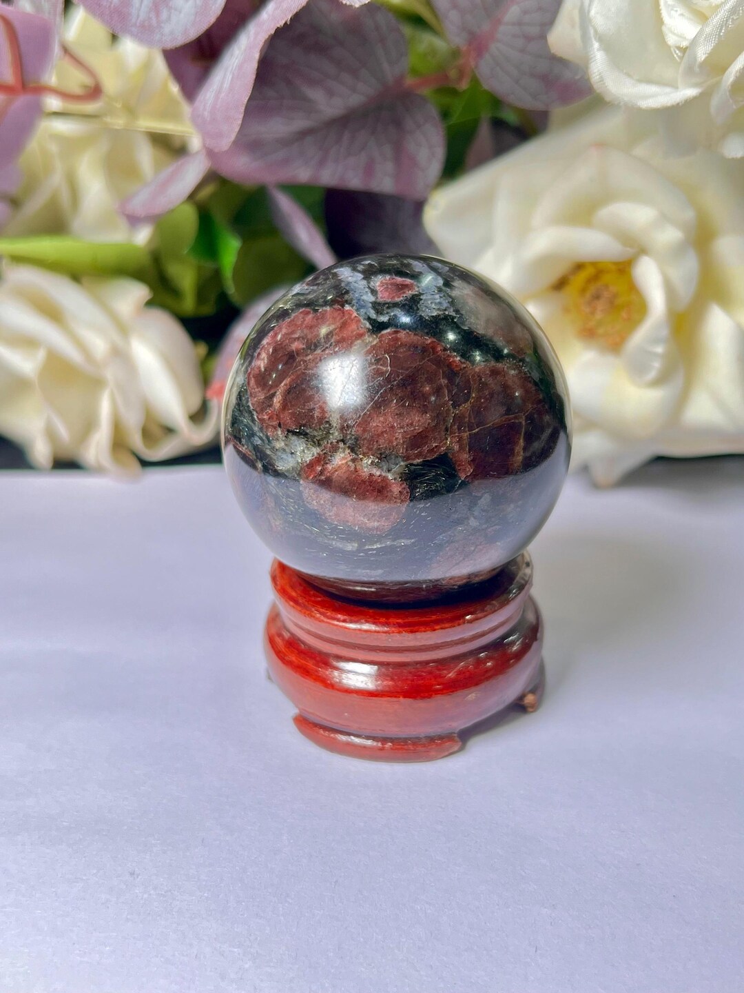 50MM Arfvedsonite Stone With Garnet Stone Manifestation Sphere Ball Orb ...