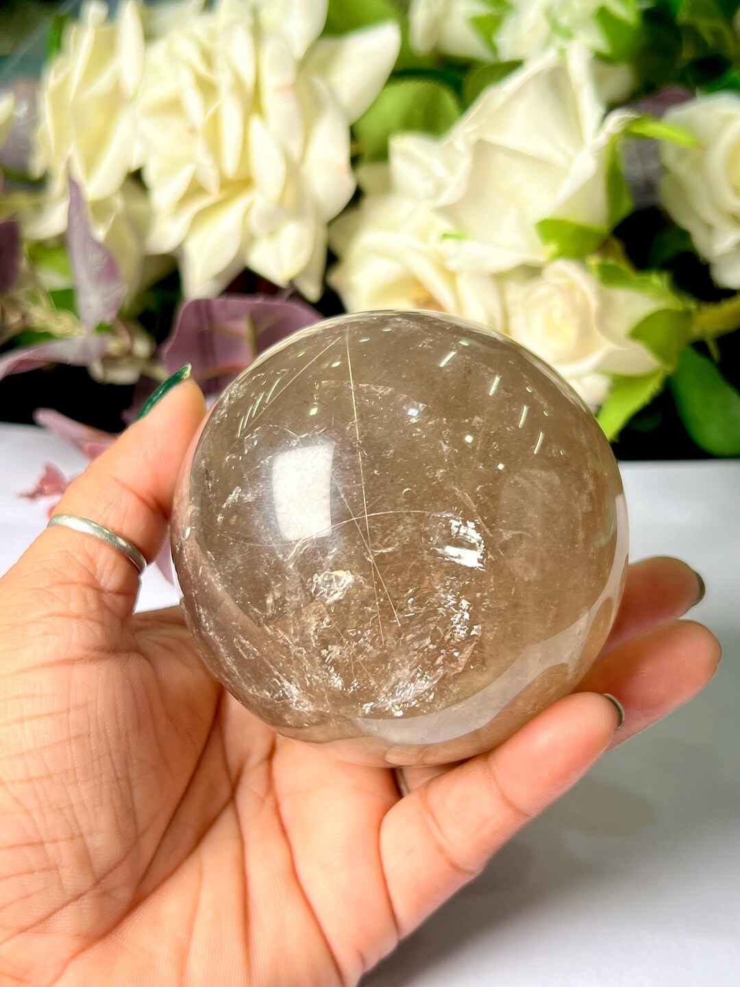 Golden Rutile With Satyaloka Smoky Quartz Sphere (75 Mm, 628 Gram) - Etsy
