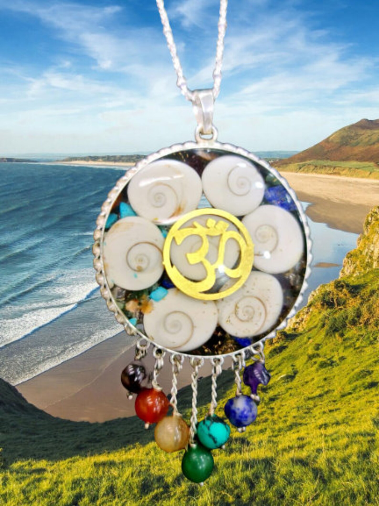 Gorgeous 92.5 Silver 7 Seven Chakra & Gomti Chakra With Ohm - Etsy