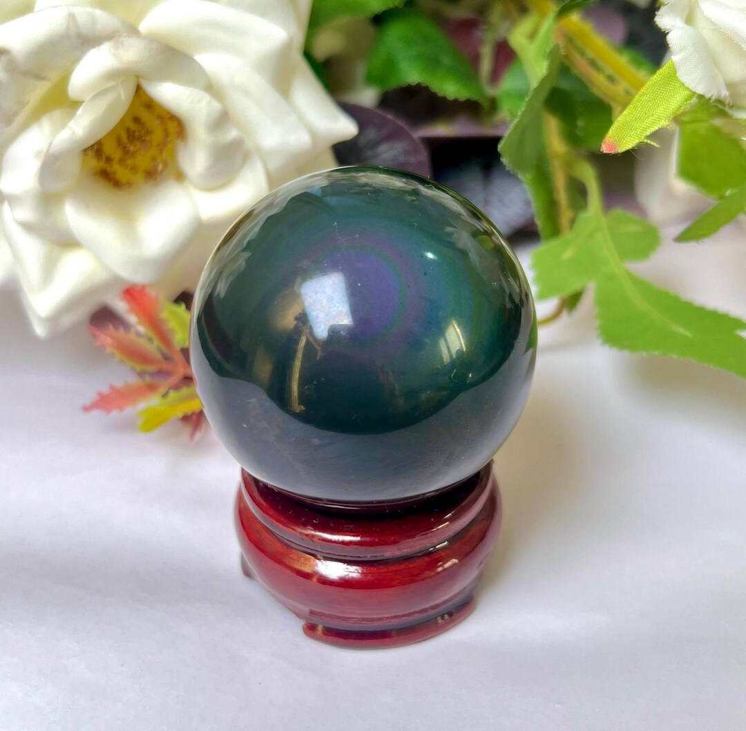 Beautiful & Rare Rainbow Obsidian Crystal Stone Sphere Ball Orb 192 ...