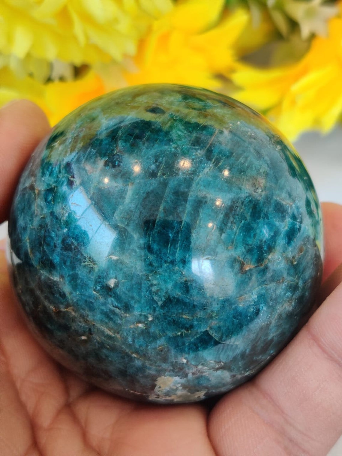 Green Apatite Stone Sphere Ball Orb 61 MM blue Crystal - Etsy