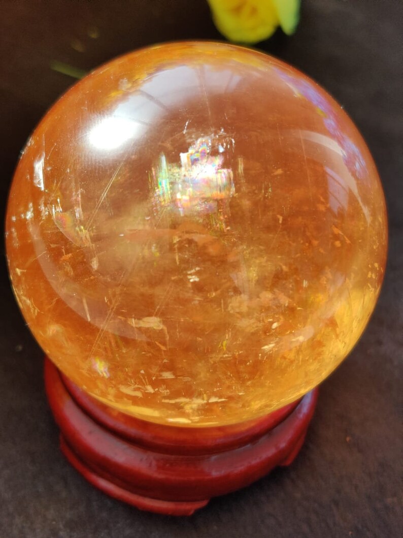Beautiful Yellow Calcite Stone Sphere With Rainbow Throat - Etsy