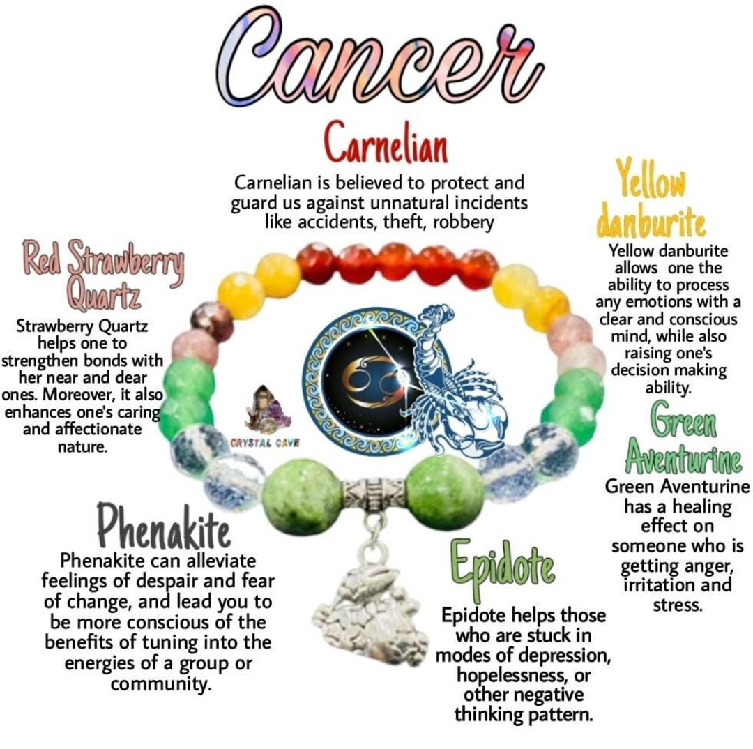 Crystal Stone Bracelet for Cancer Zodiac Sign Epidote, Phenakite, Green ...