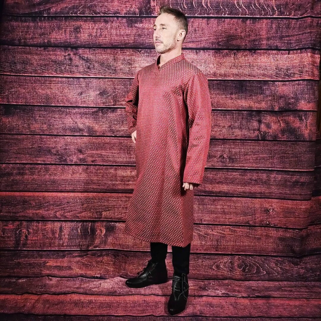 Red and Cream Damask Medieval Tunic Handmade Perfect for Larp, Cosplay ...