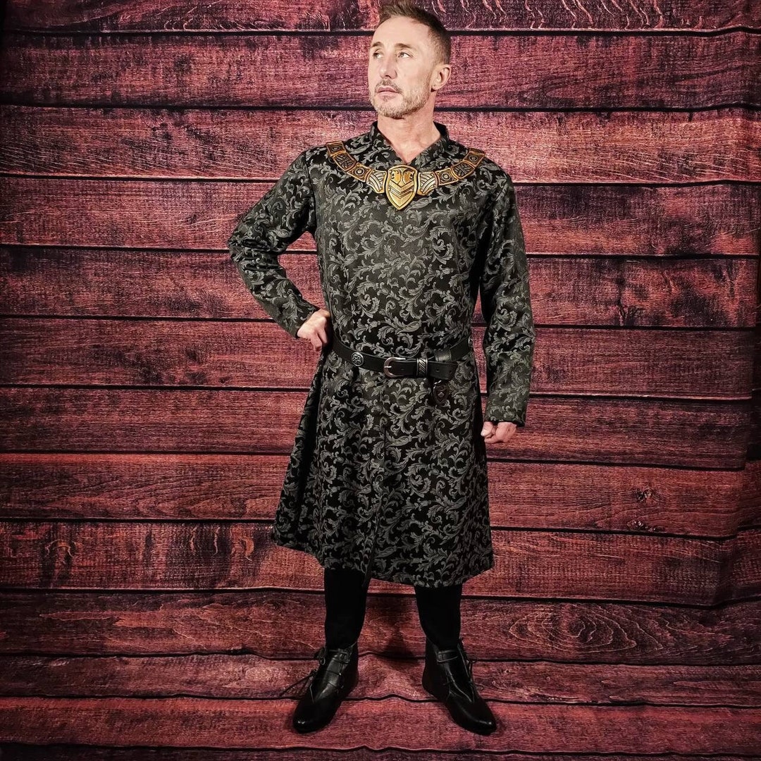 Floral Black Damask Medieval Tunic Handmade Perfect for Larp, Cosplay ...