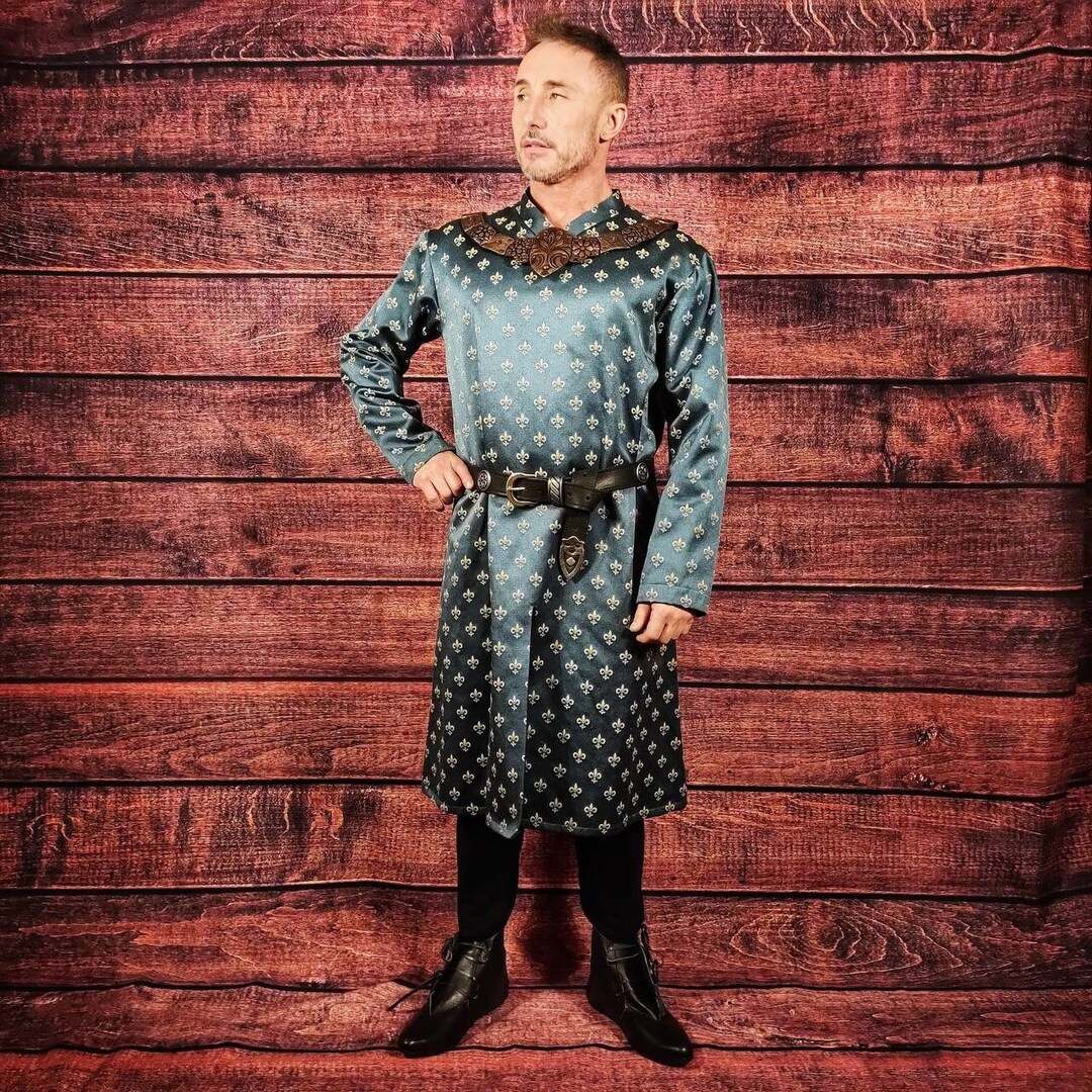 Blue and Gold Lily Damask Medieval Tunic Handmade Perfect for Larp ...