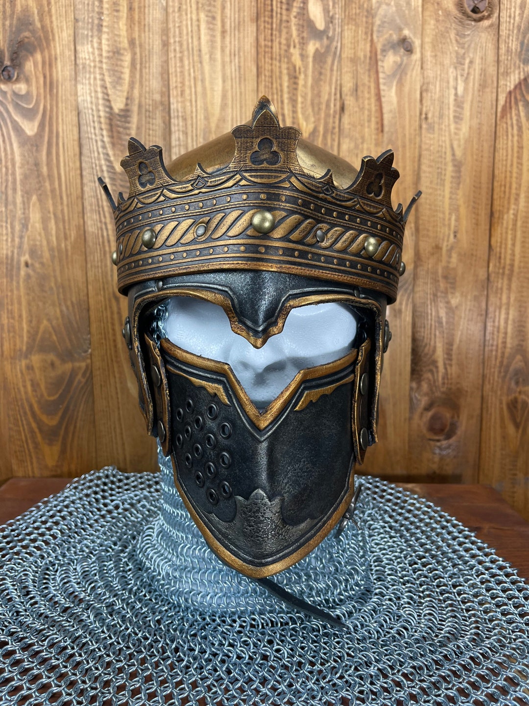 Decorated Leather Helmet in War King Totally Handmade Perfect for Larp ...