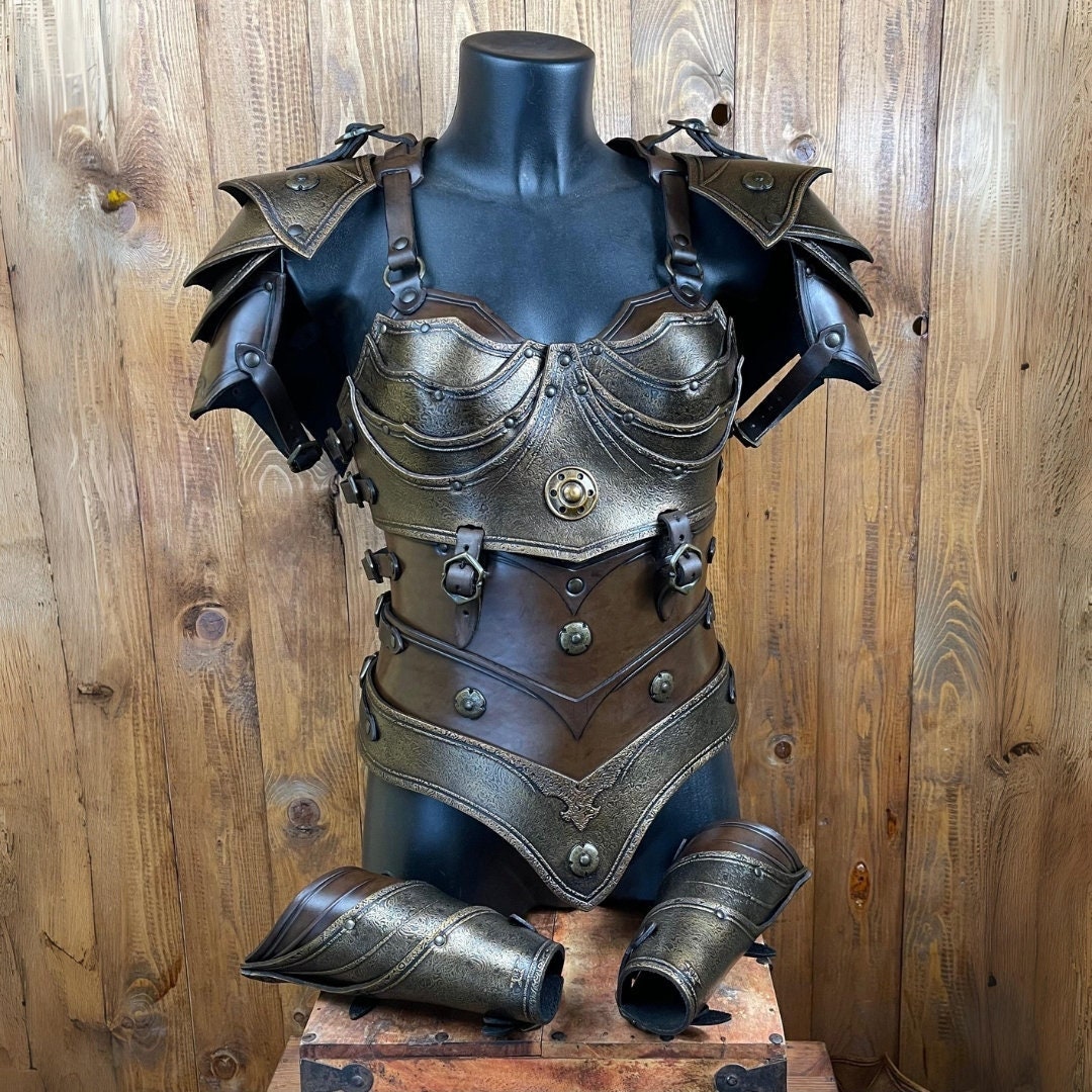 Female Warrior Leather Armor Set in Damask Gold and Brown Handmade ...