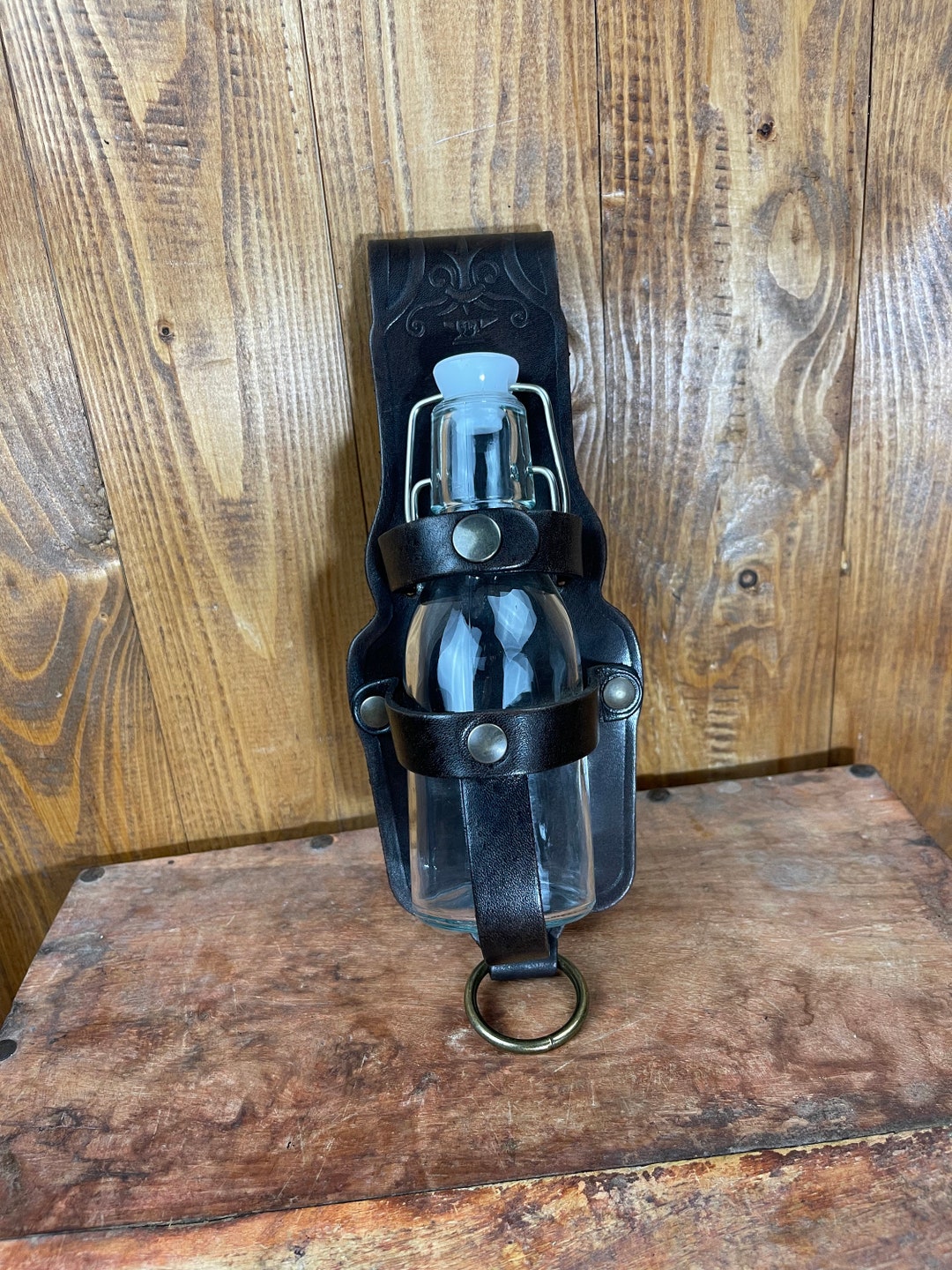 Single Leather Bottle Holder With Bottle Included Handcrafted Perfect ...