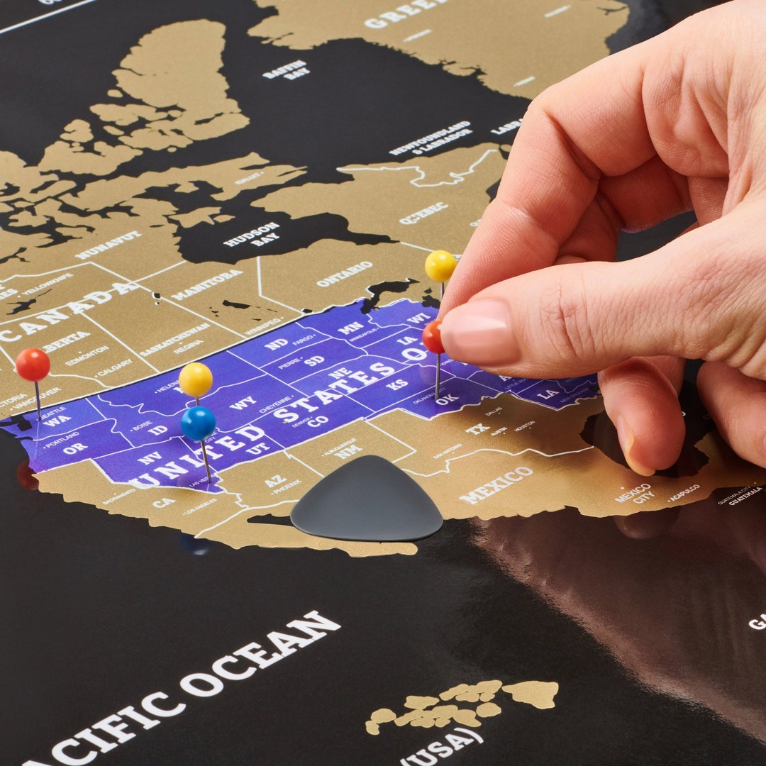 XL Push Pin Travel Map of the World Scratch Map Detailed - Etsy