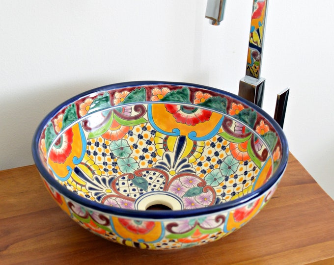 CARIBE Mexican Handpainted Washbasin Round Sink MEDIUM - Etsy