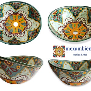 VERANO Oval Mexican Ceramic Washbasin, Handpainted Colorful Talavera ...