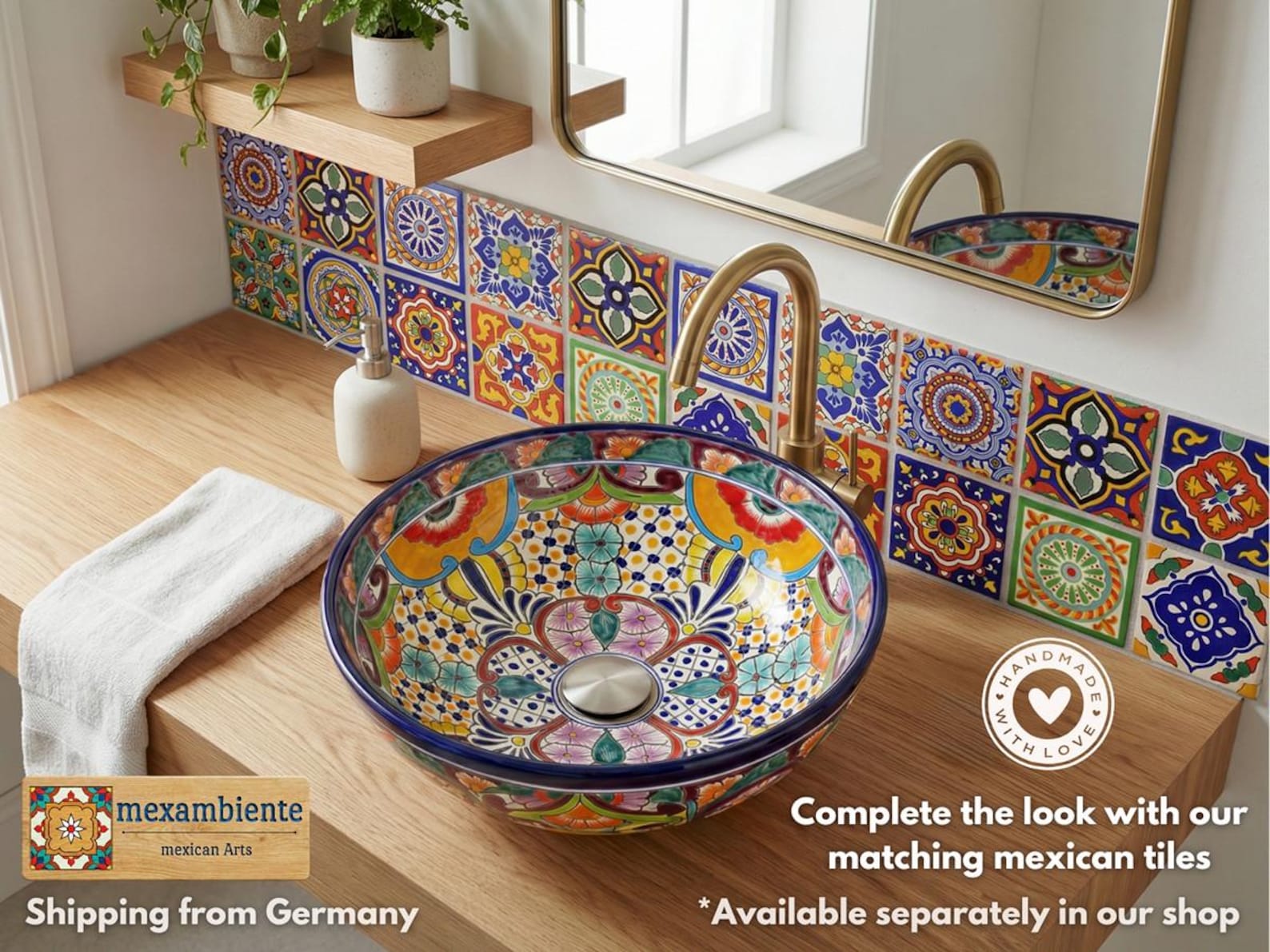 FRIEDA - Mexican Handpainted Washbasin Round Sink MEDIUM Talavera ...