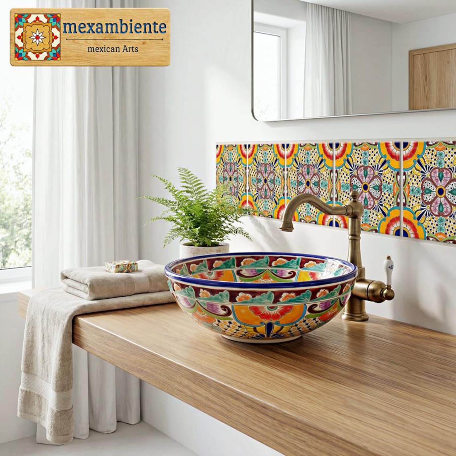 FRIEDA - Mexican Handpainted Washbasin Round Sink MEDIUM Talavera ...