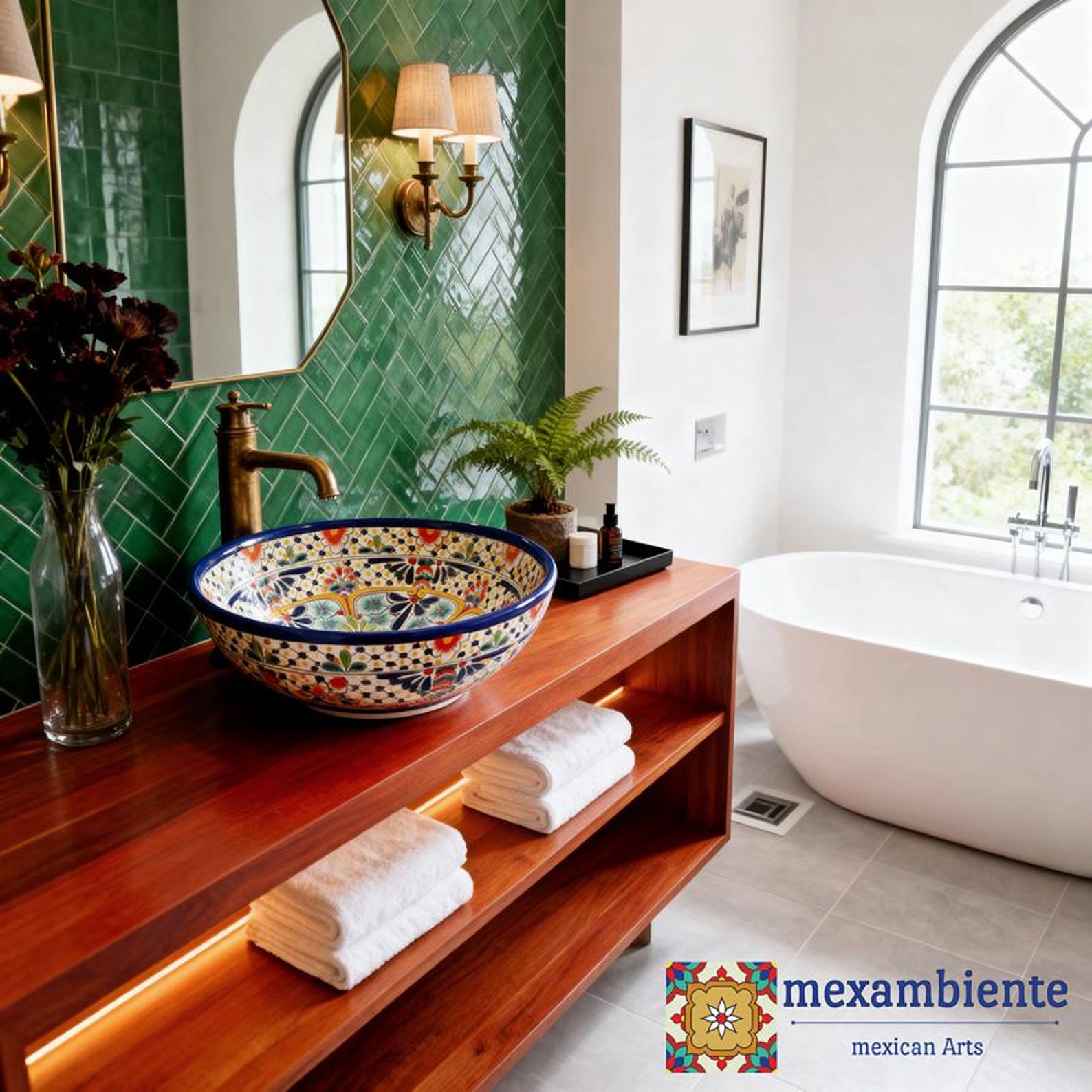 CARIBE - Mexican Handpainted Washbasin Round Sink MEDIUM Talavera ...