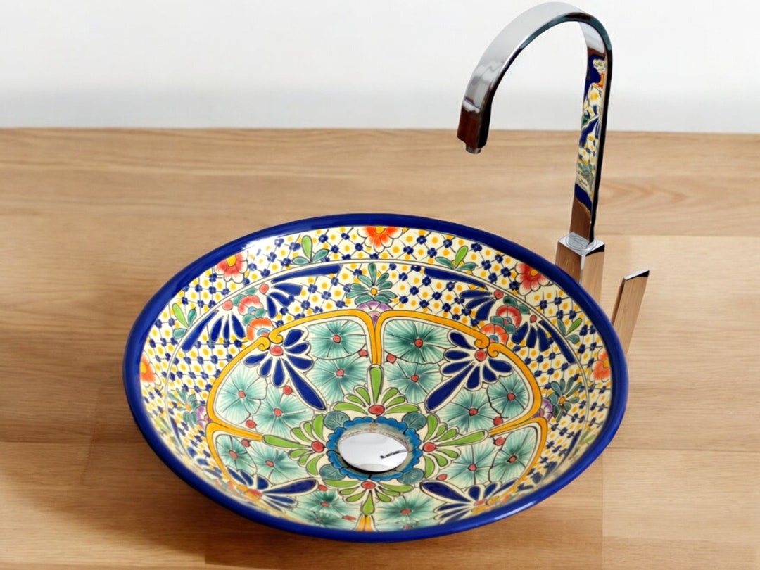 CARIBE Stunning Mexican Handpainted Washbasin for Bathroom, Colorful ...